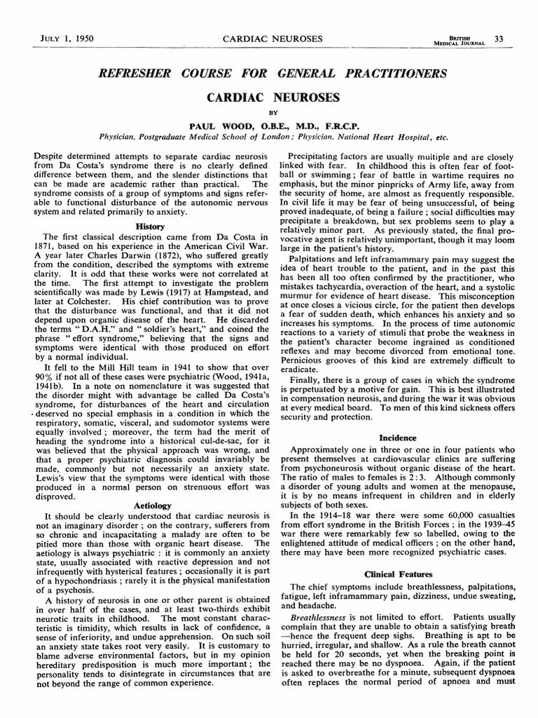 Refresher Cardiac Neuroses: Course For General Practitioners | PDF ...