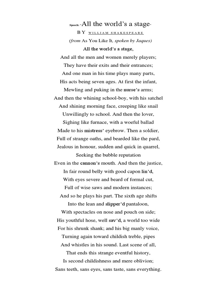 All World Is A Stage | PDF | Poetry | Classics