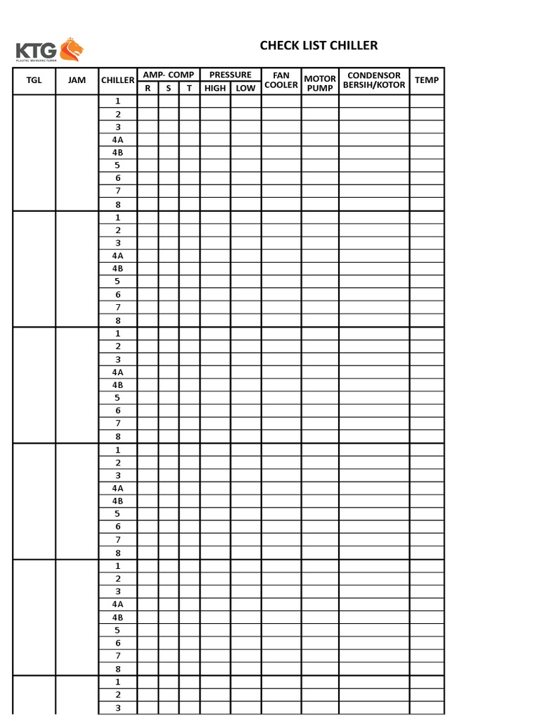 Checklist Pemeliharaan Chiller | PDF