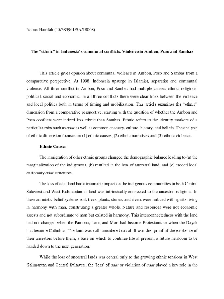 The "Ethnic" in Indonesia's Communal Conflicts: Violence in Ambon, Poso ...