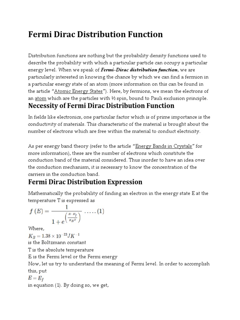 Necessity of Fermi Dirac Distribution Function | PDF | Electrical Resistivity And Conductivity ...