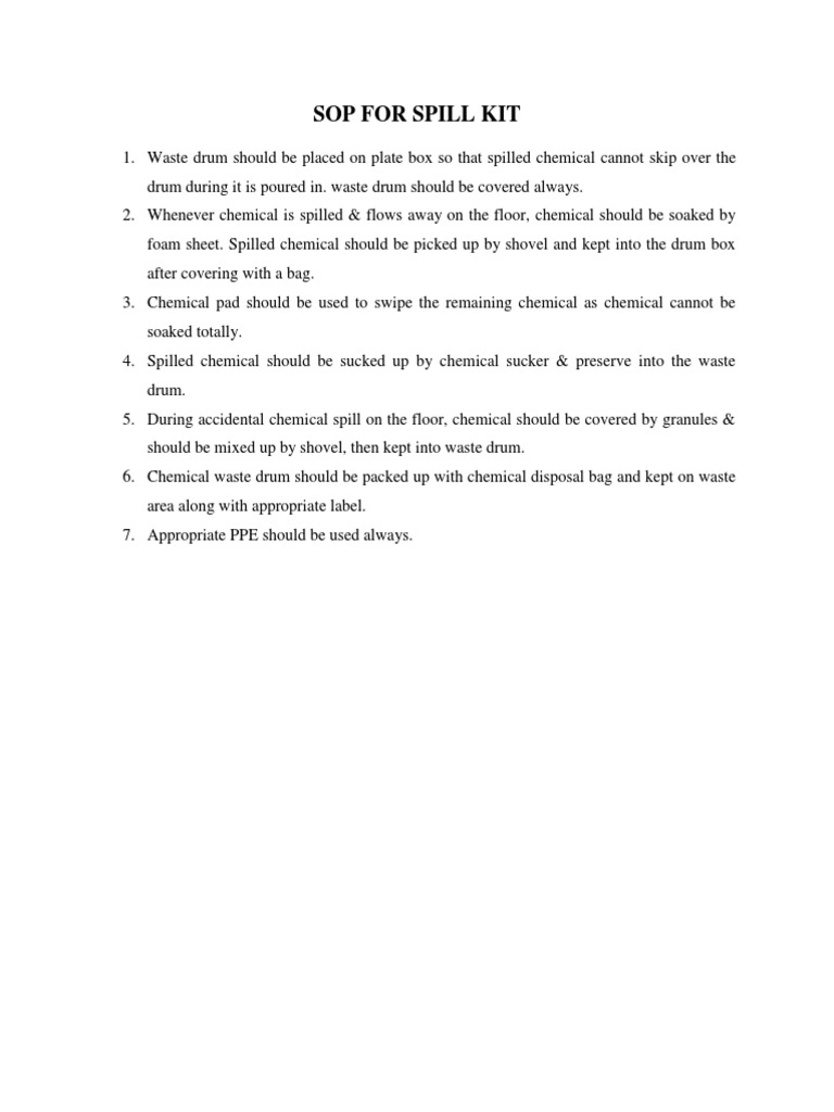 Sop For Spill Kit | PDF