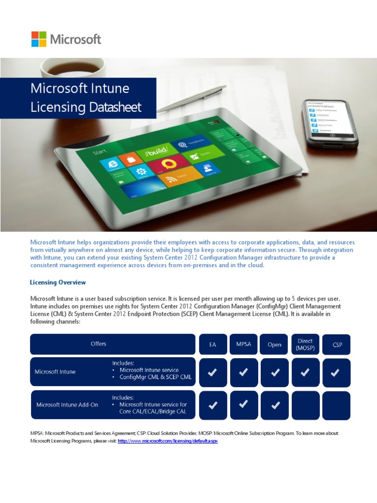 Microsoft Intune Licensing Datasheet PDF | PDF | Microsoft | Subscription Business Model