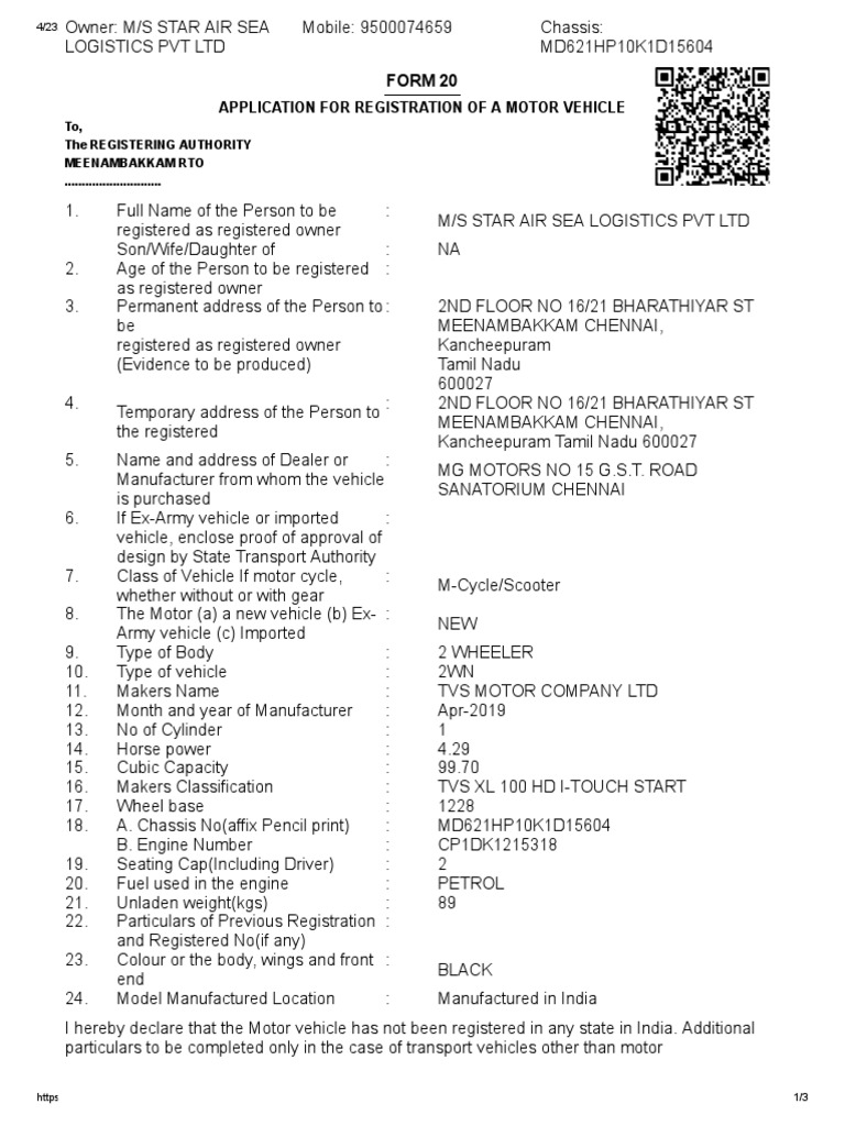 Charankumar Form 21 | PDF | Semi Trailer Truck | Vehicles