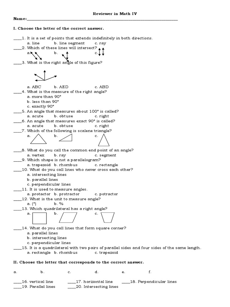 Reviewer in Math IV Name: - I. Choose The Letter of The Correct Answer ...