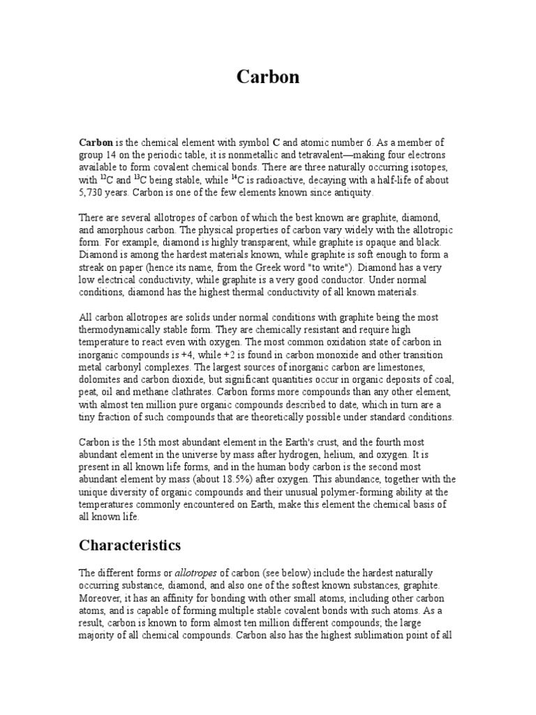 Carbon: The Element of Life | PDF | Fullerene | Carbon