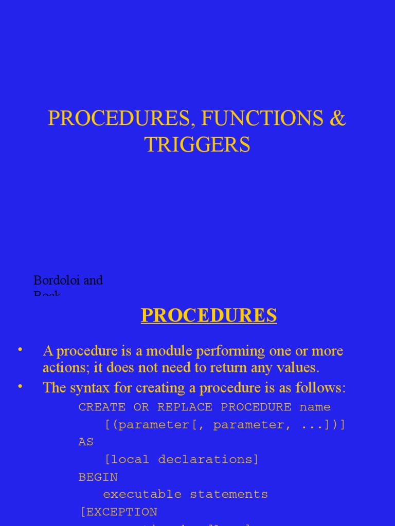 SQL Procedures & Triggers Guide | PDF | Parameter (Computer Programming) | Pl/Sql