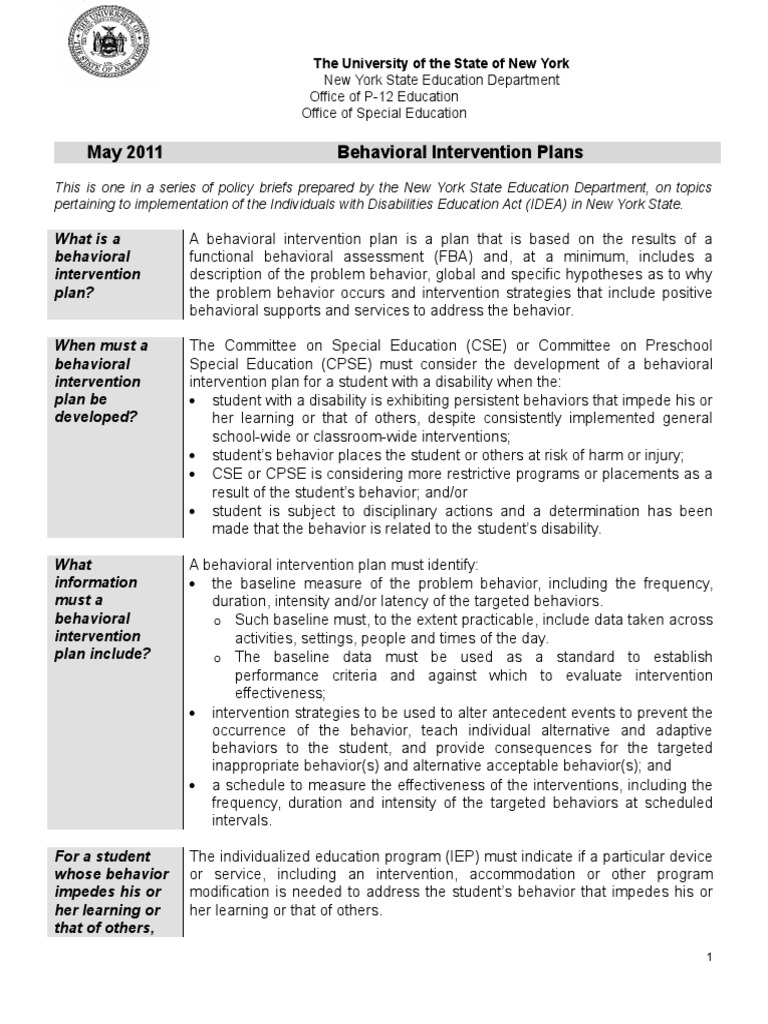 Behavioral Intervention Plan | PDF | Individualized Education Program ...