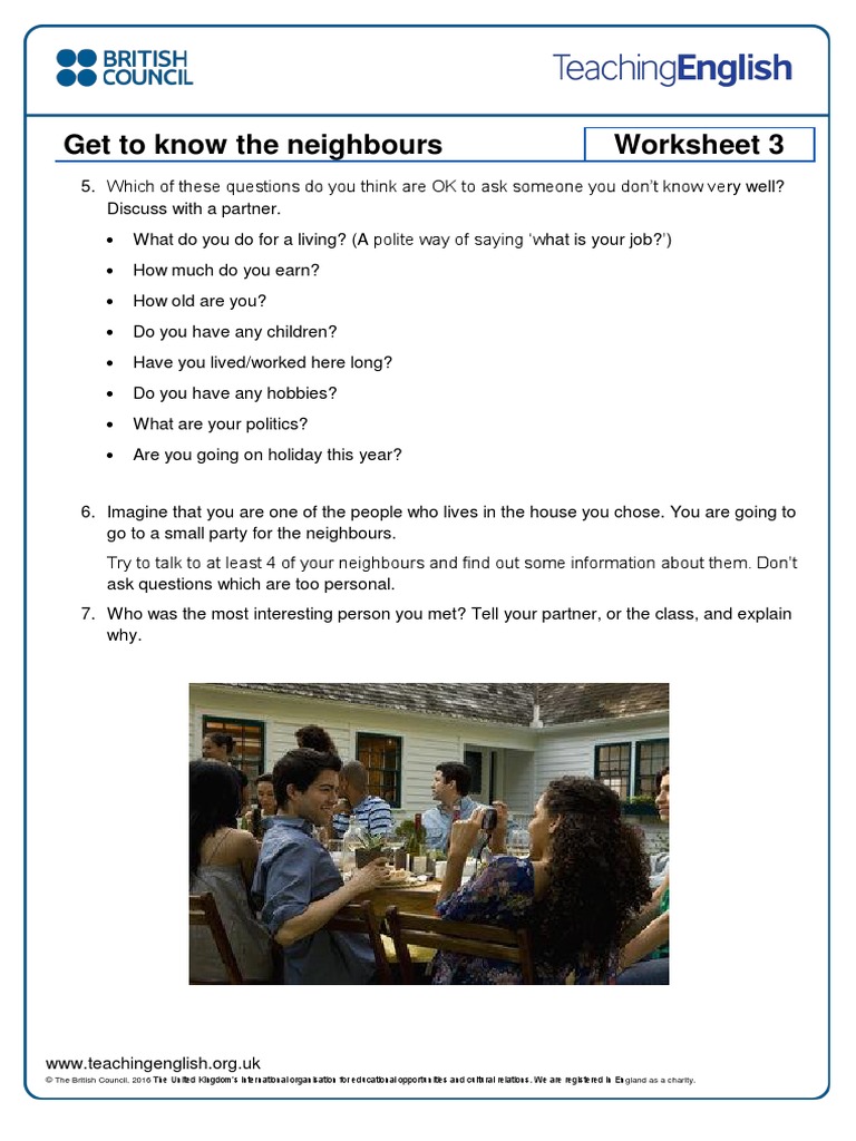 Get To Know The Neighbours Worksheet 3 | PDF