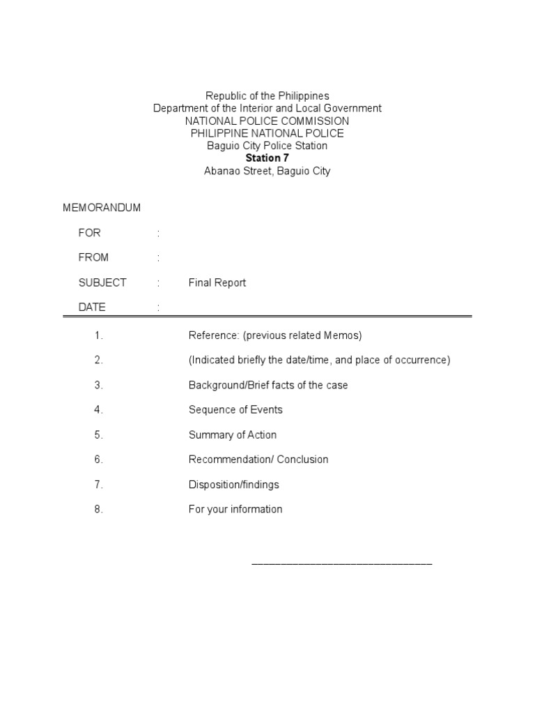 Sample Format of Final Report | PDF | Memorandum | Violence