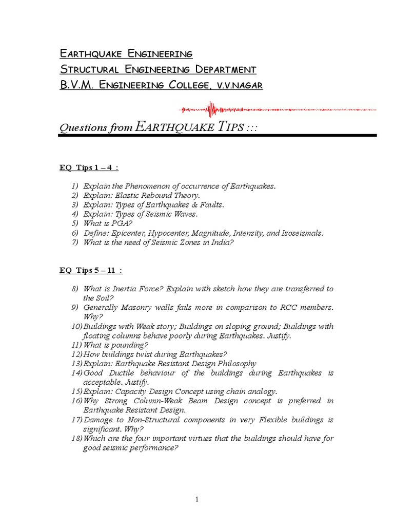 EQ Tips Questions | PDF | Earthquake Engineering | Earthquakes