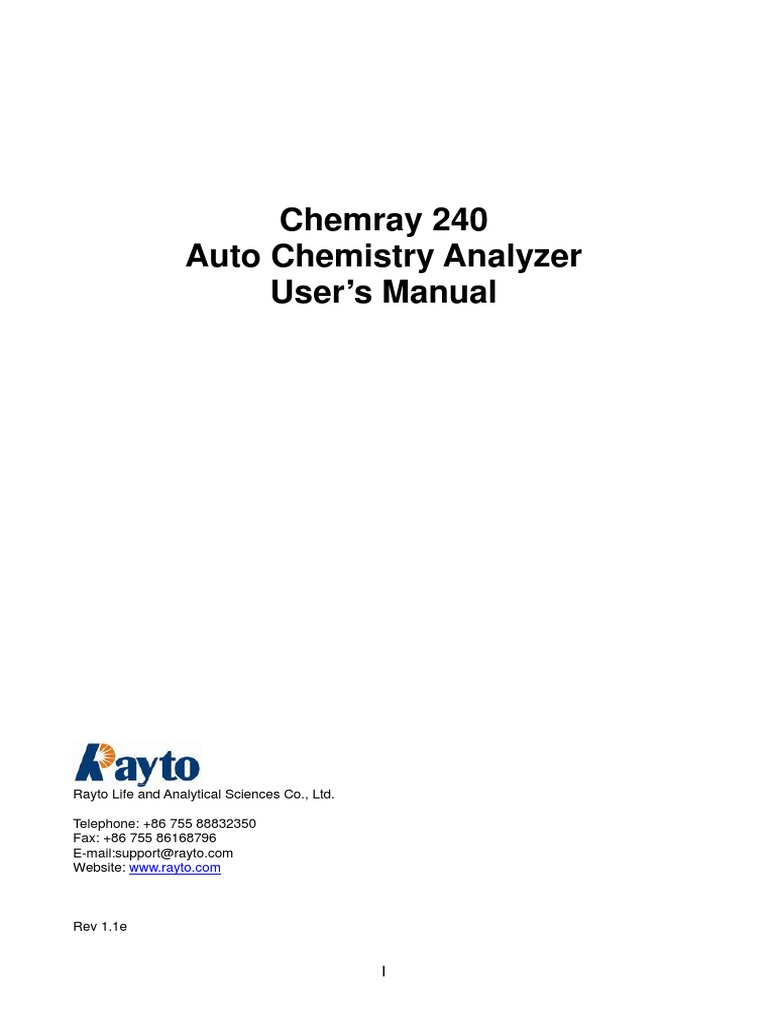 Chemray 240 User's Manual V1.1e | PDF | Power Supply | Ac Power Plugs And Sockets