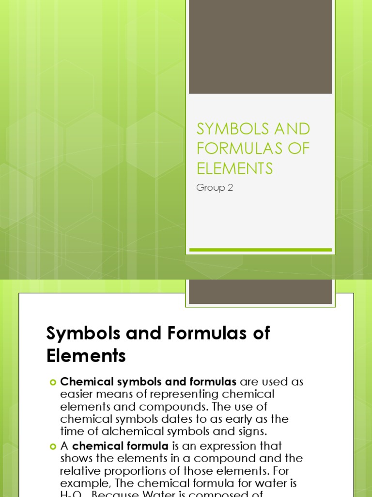 Symbols and Formulas of Elements: Group 2 | PDF | Chemical Compounds | Ion
