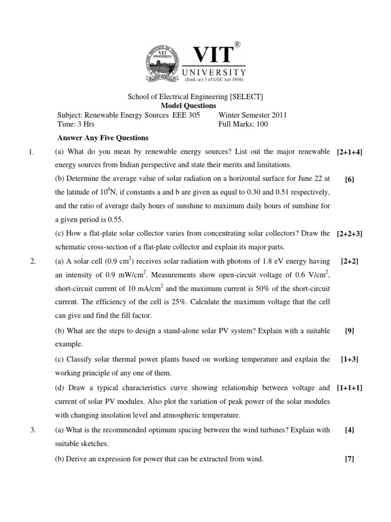 ModelQuestions EEE305 | PDF | Renewable Energy | Sustainable Technologies