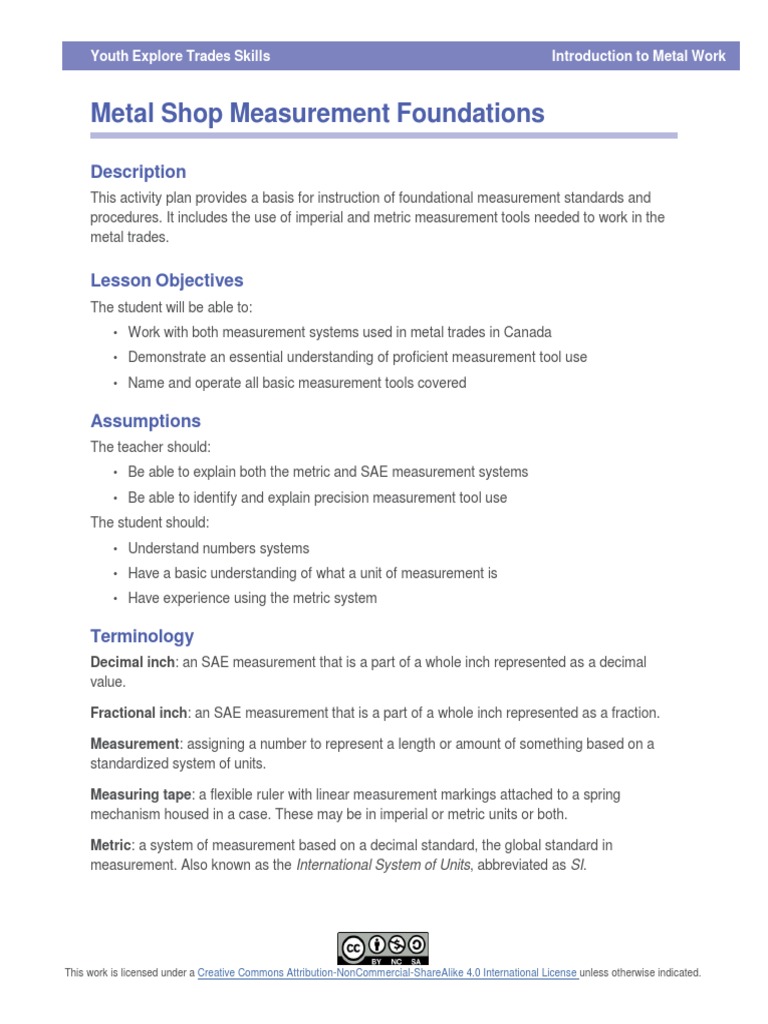 Metal Shop Measurement Foundations: Description | PDF | Length ...