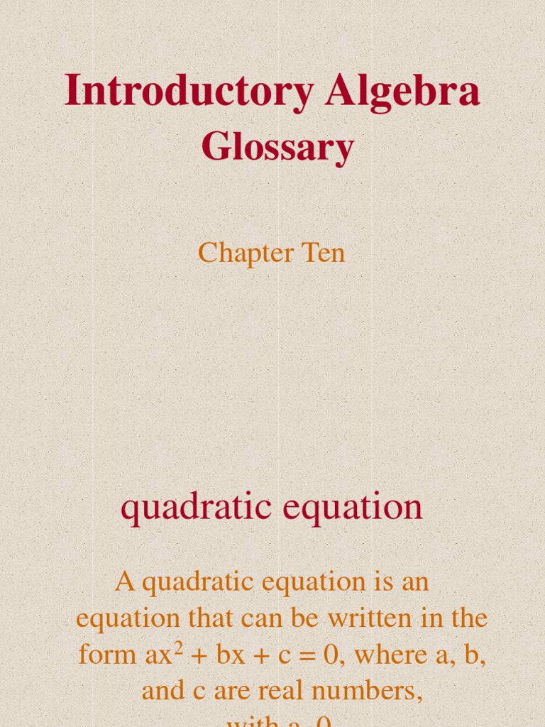 Introductory Algebra: Glossary | PDF | Quadratic Equation | Complex Number