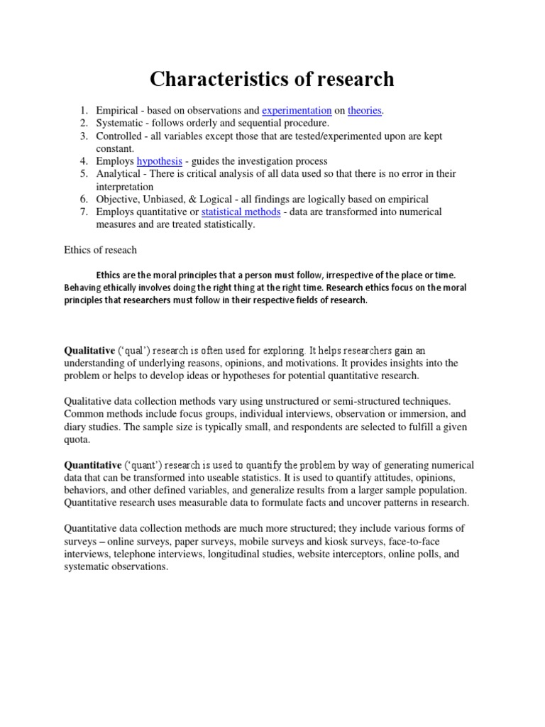 Characteristics of Research | PDF | Quantitative Research | Survey ...