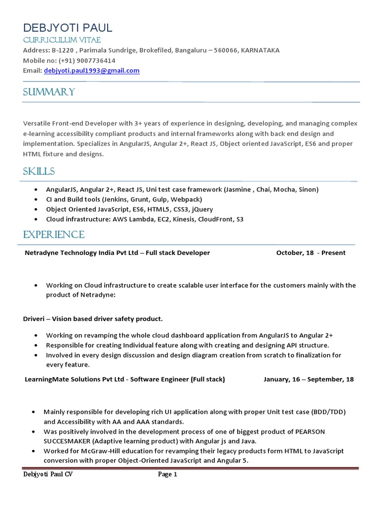 Debjyoti Paul Resume | PDF | Angular Js | Java Script