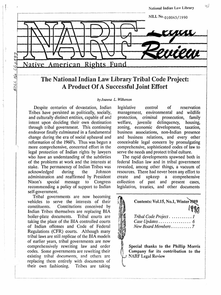The National Indian Law Library Tribal Code Project: A Product Of A ...