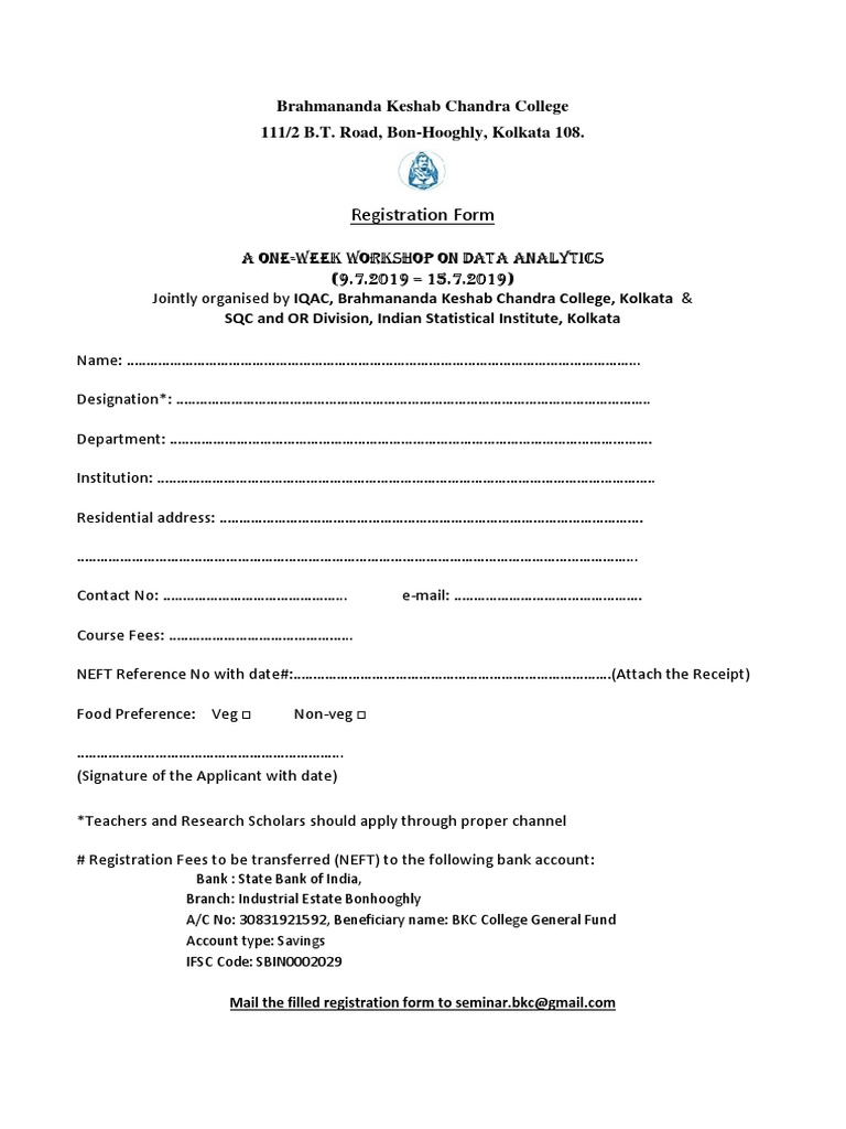 Registration Form: Brahmananda Keshab Chandra College 111/2 B.T. Road ...