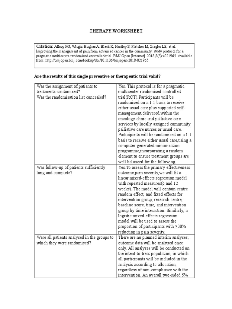 Therapy Worksheet Citation | PDF | Randomized Controlled Trial ...