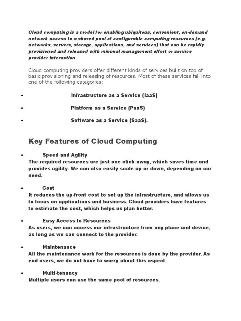 Key Features of Cloud Computing | PDF