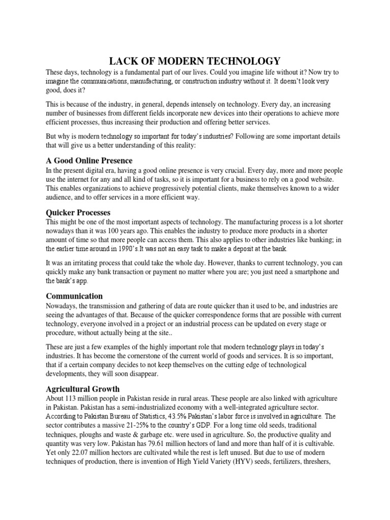 Lack of Modern Technology in Agriculture System in Pakistan | PDF ...