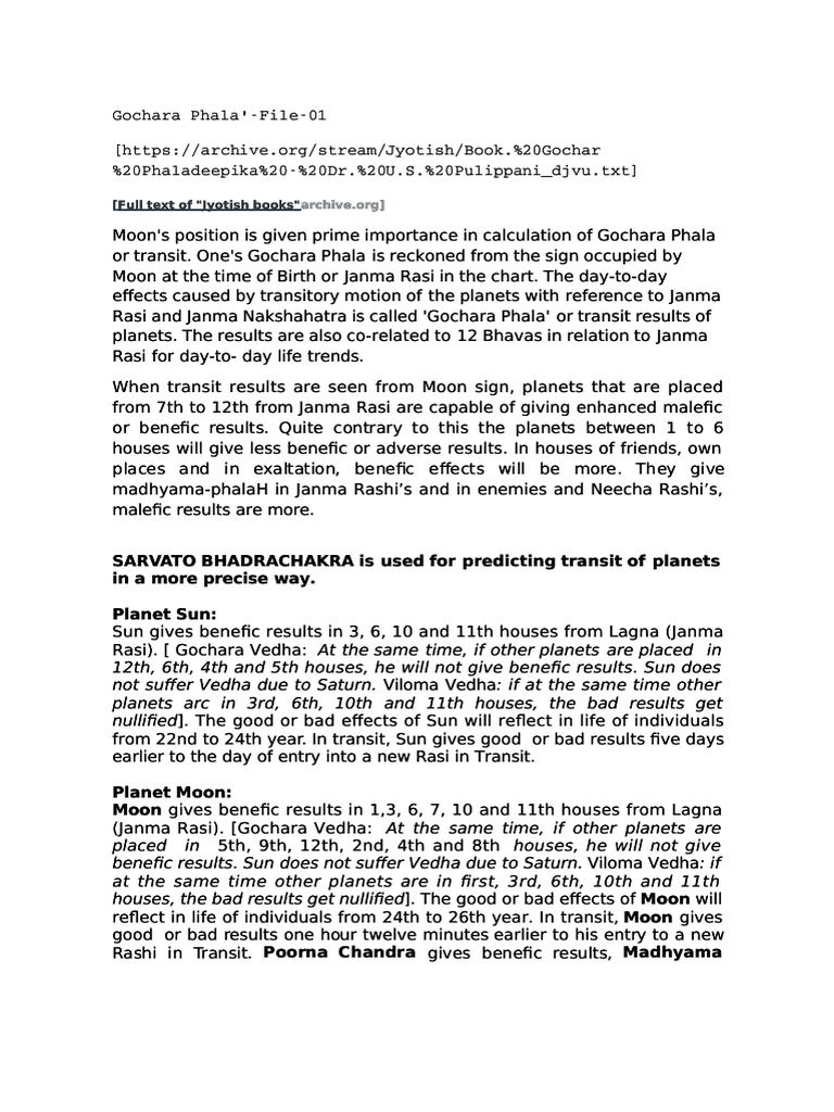 Gochara Phala File 01docx | PDF | Nature