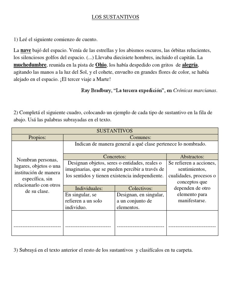 Los Sustantivos Actividades | PDF | Sustantivo
