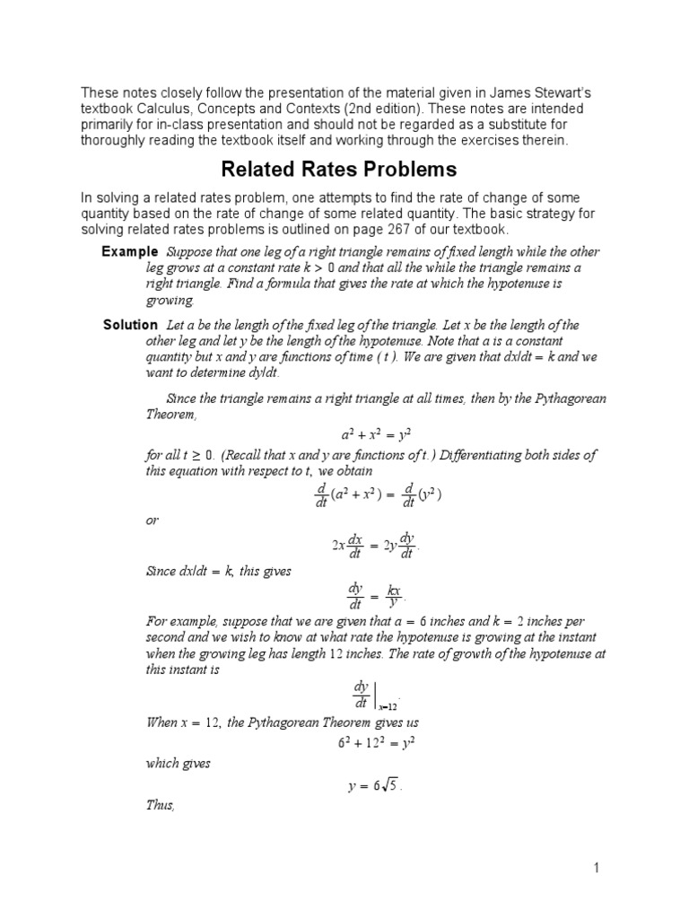 Related Rates Problems: Example Suppose That One Leg of A Right ...