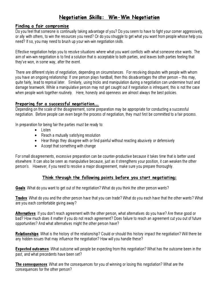 Negotiation Skills: Win-Win Negotiation | PDF | Negotiation | Emotions