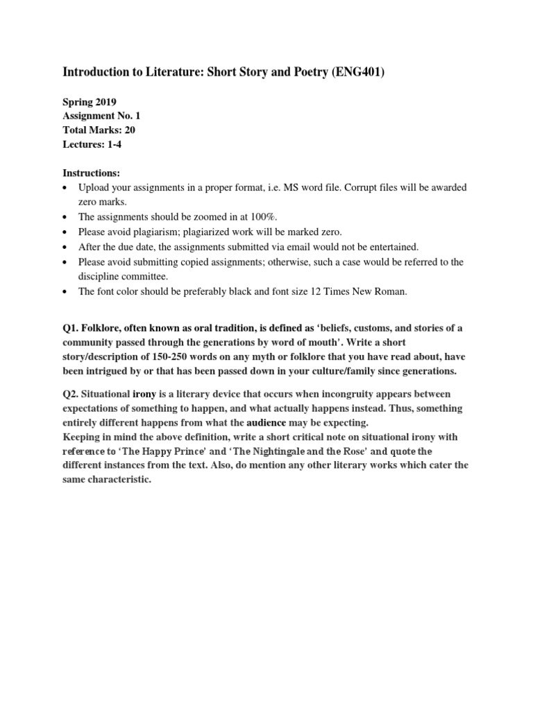 ENG401 Literature Assignment Guide | PDF | Foreign Language Studies ...