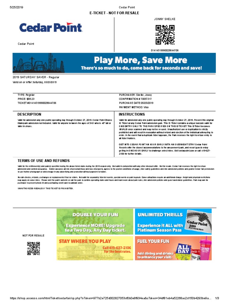 Cedar Point | PDF | Ticket (Admission) | Credit Card
