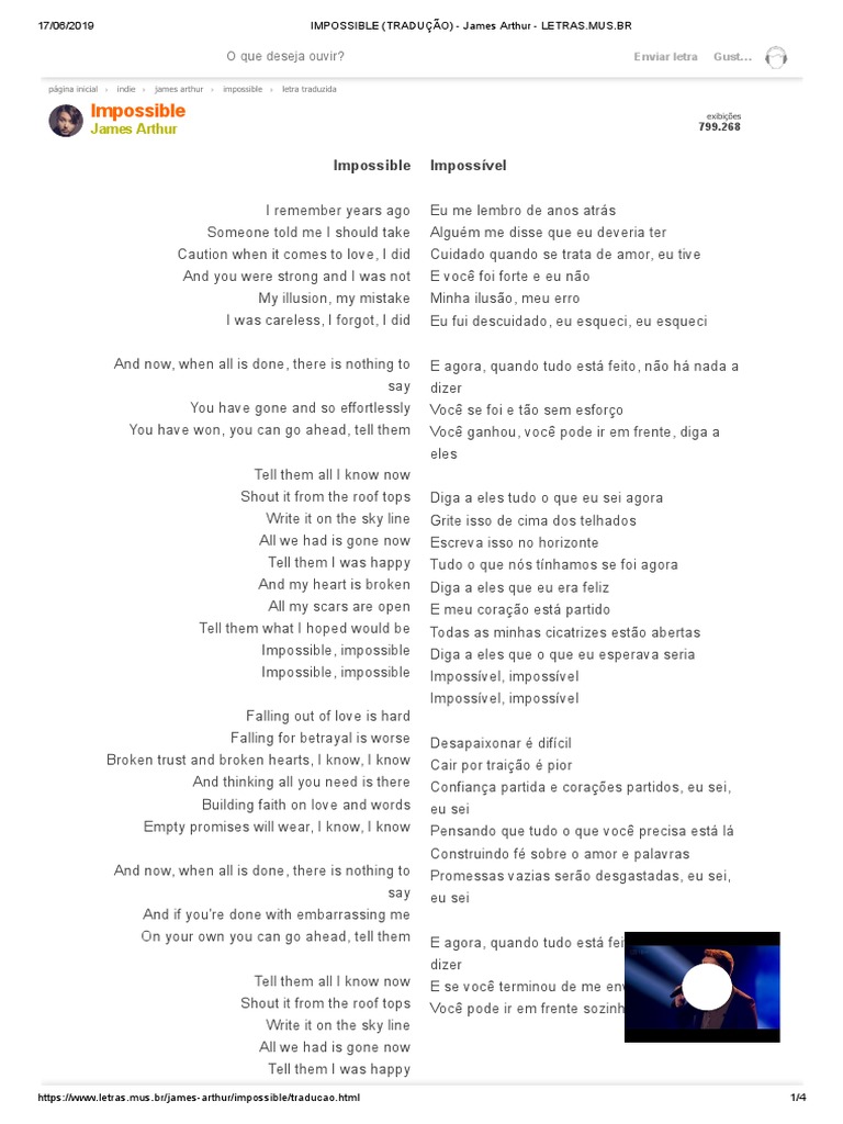 Impossible (Tradução) - James Arthur | PDF | Entretenimento (geral)