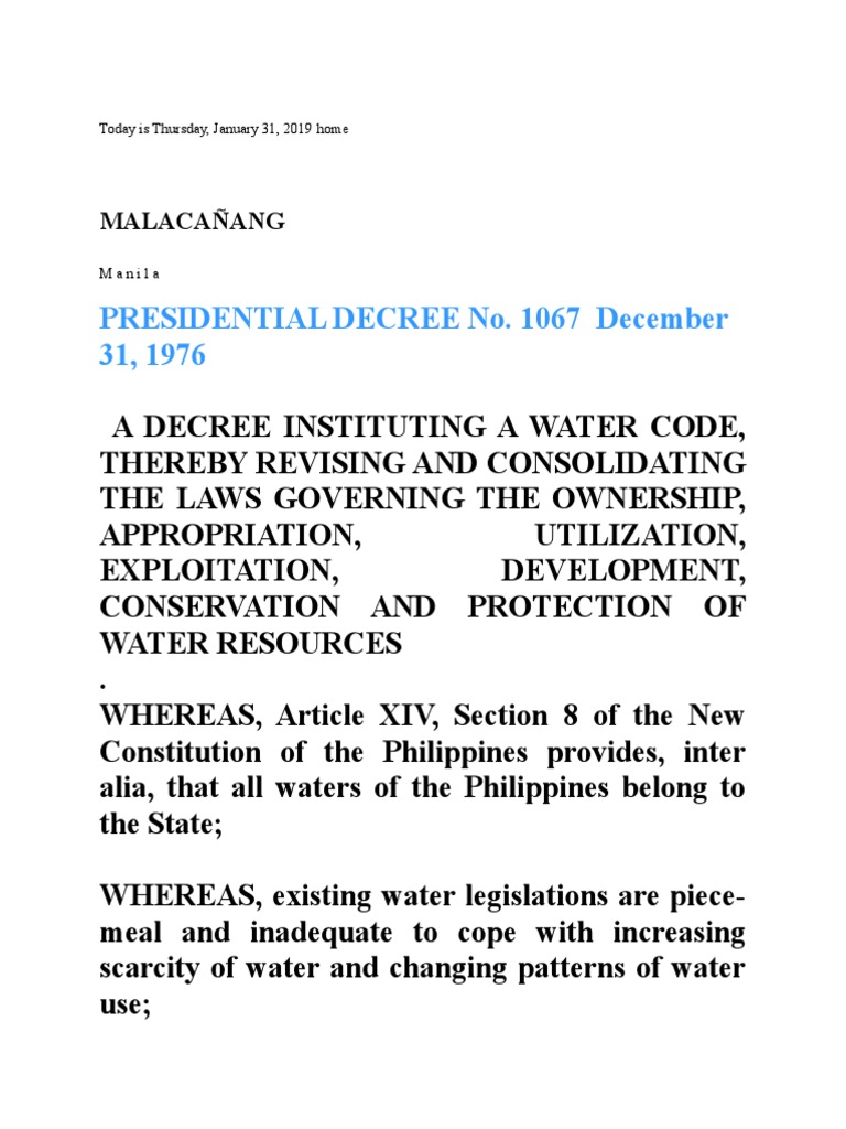Water Code of the Philippines (PD 1067) | PDF | Water Right | Water