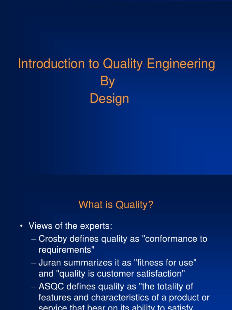 Introduction To Quality Engineering by Design | PDF | Engineering ...