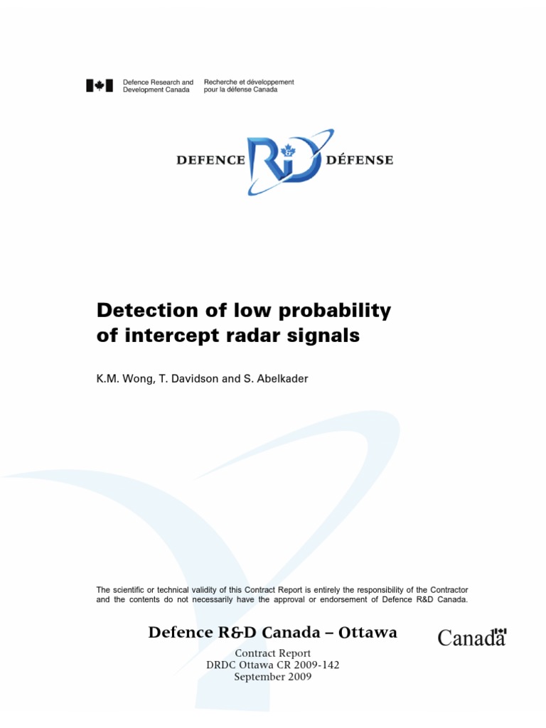 Detection of Low Probability of Intercept Radar Signals: Defence R&D Canada - Ottawa | PDF ...