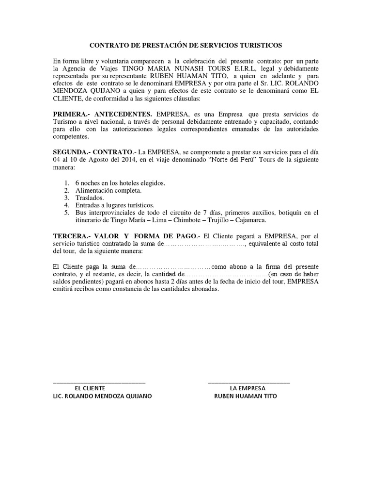Contrato de Prestación de Servicios Turisticos | PDF