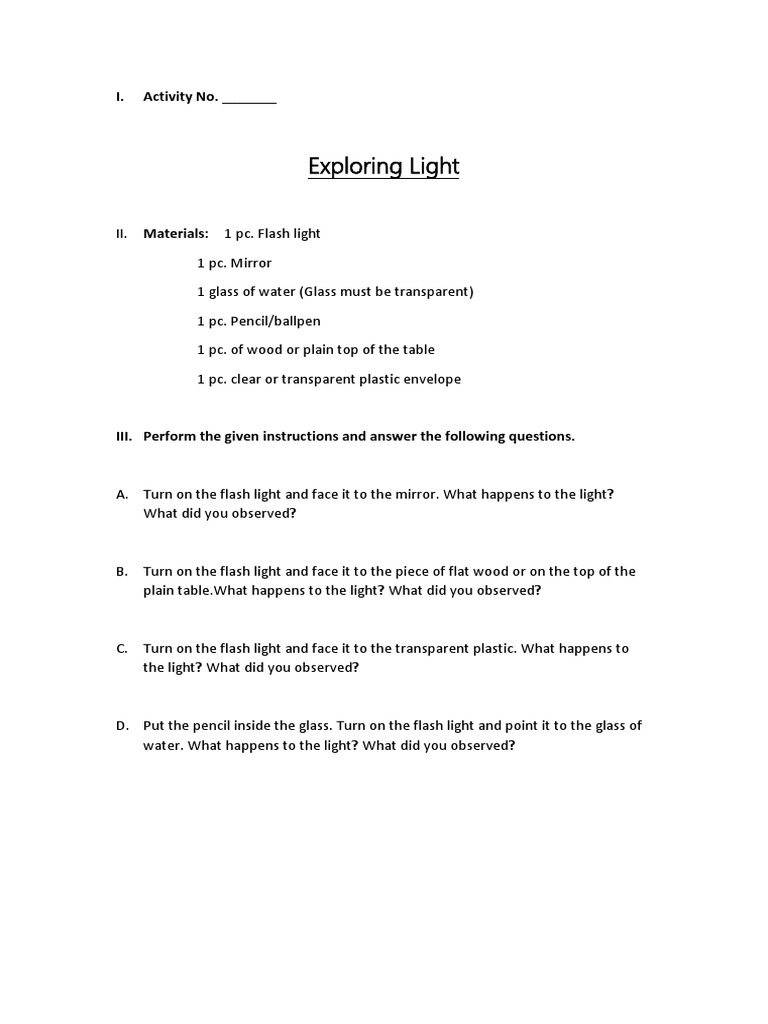 Light Reflection and Refraction Experiment | PDF | Home & Garden ...