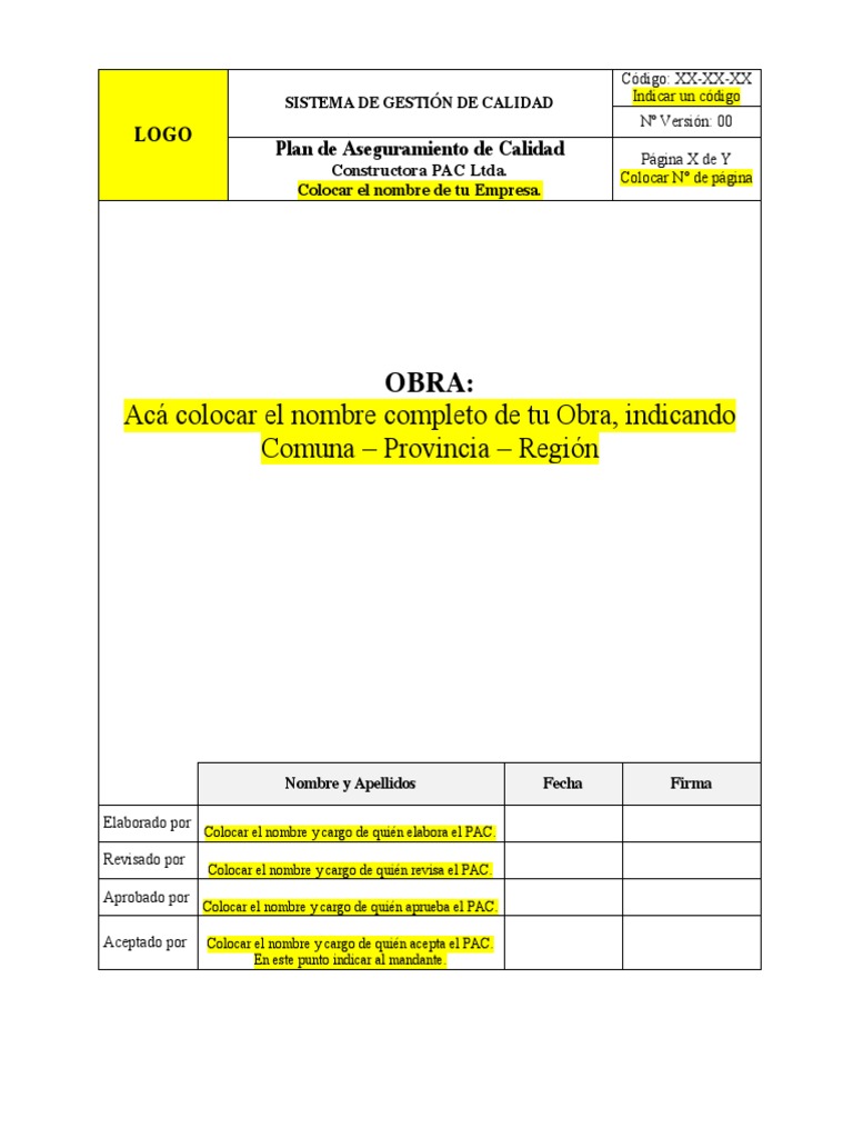 1.- FORMATO PLAN DE CALIDAD (EJEMPLO) - copiad.pdf | Software | Business