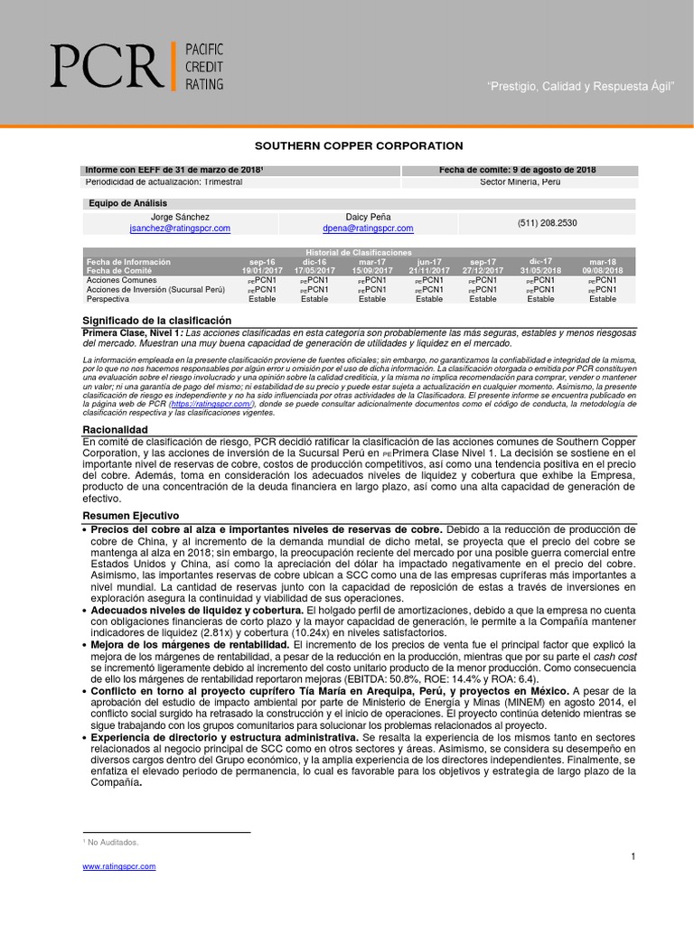 Southern Copper Corp. SCC | PDF | Minería | Cobre