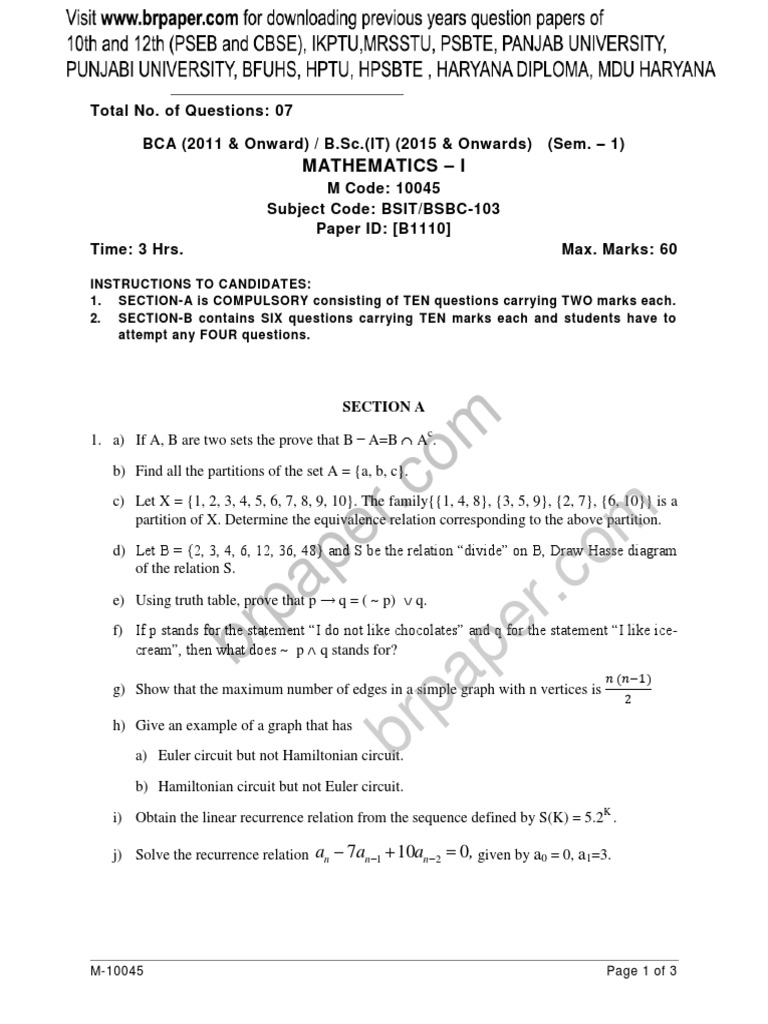 Math (1st) May2018 | PDF | Graph Theory | Recurrence Relation