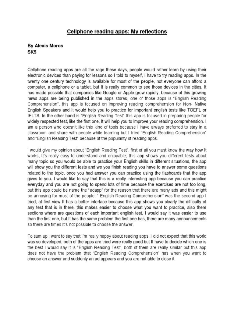 Cellphone reading apps reflections | PDF | Mobile App | Reading ...