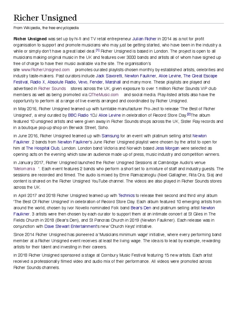 Richer Unsigned: Richer Unsigned Was Set Up by Hi-Fi and TV Retail Entrepreneur | PDF | Music ...