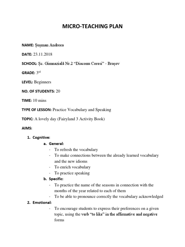 Micro-Teaching Plan | PDF | Vocabulary | Psychology