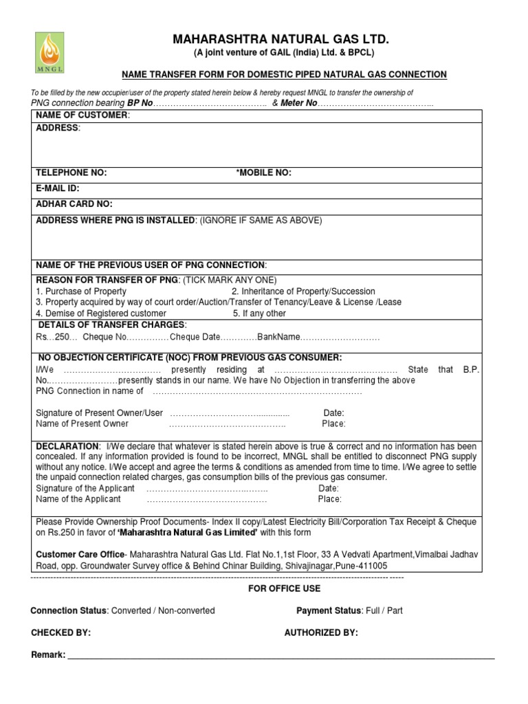 Maharashtra Natural Gas LTD.: PNG Connection Bearing BP No . & Meter No ...