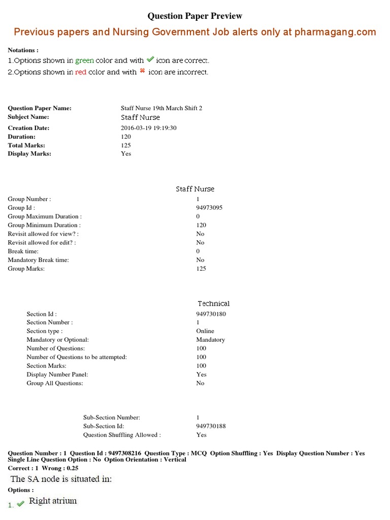 ESIC Staff Nurse Exam Question Paper 2016 | PDF | Multiple Choice | Tests