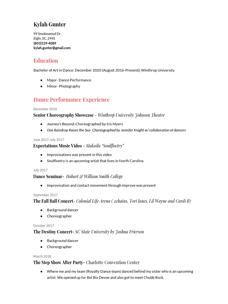 Dance Resume | PDF | Dances | Entertainment