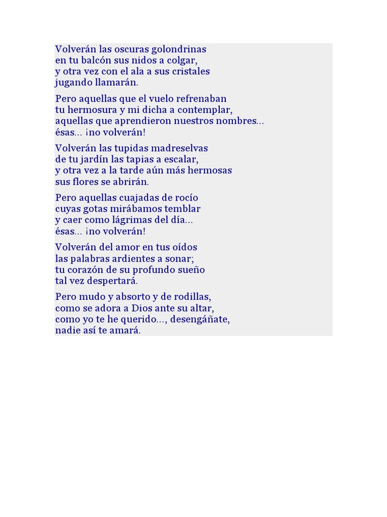 Volverán Las Oscuras Golondrinas, by Gustavo Adolfo Bécquer | PDF