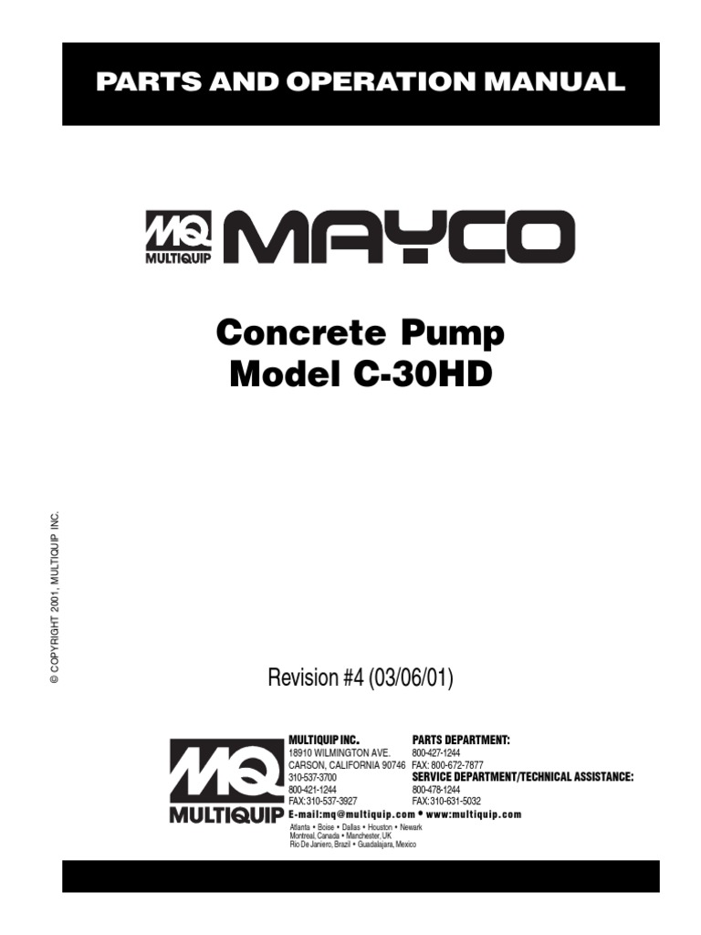 MAYCO Concrete Pump Model C-30HD | PDF